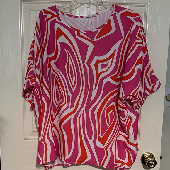 First Love | Tops | First Love Pink And Red Abstract Womens Blouse ...